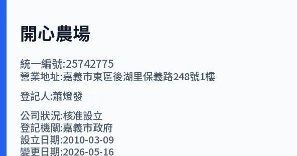 開心農場的照片-統編 25742775(嘉義市) 公司登記資料與營業項目詳細圖表