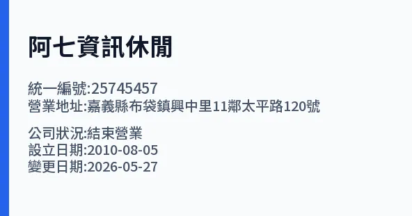 阿七資訊休閒的照片-統編 25745457(嘉義縣) 公司登記資料與營業項目詳細圖表