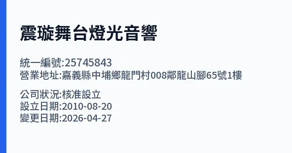 震璇舞台燈光音響的照片-統編 25745843(嘉義縣) 公司登記資料與營業項目詳細圖表