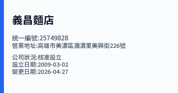 義昌麵店的照片-統編 25749828(高雄市) 公司登記資料與營業項目詳細圖表