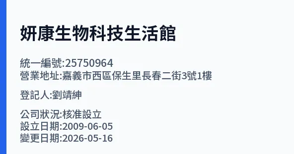 妍康生物科技生活館的照片-統編 25750964(嘉義市) 公司登記資料與營業項目詳細圖表