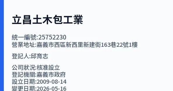 立昌土木包工業的照片-統編 25752230(嘉義市) 公司登記資料與營業項目詳細圖表