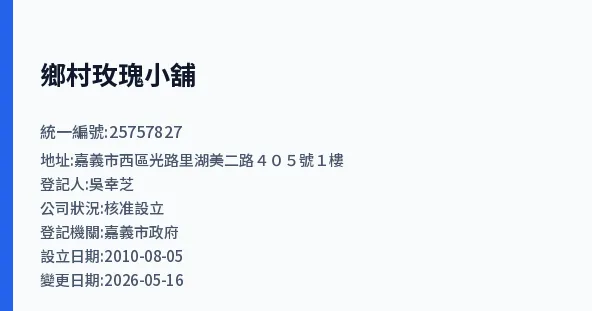 鄉村玫瑰小舖的照片-統編 25757827(嘉義市) 公司登記資料與營業項目詳細圖表