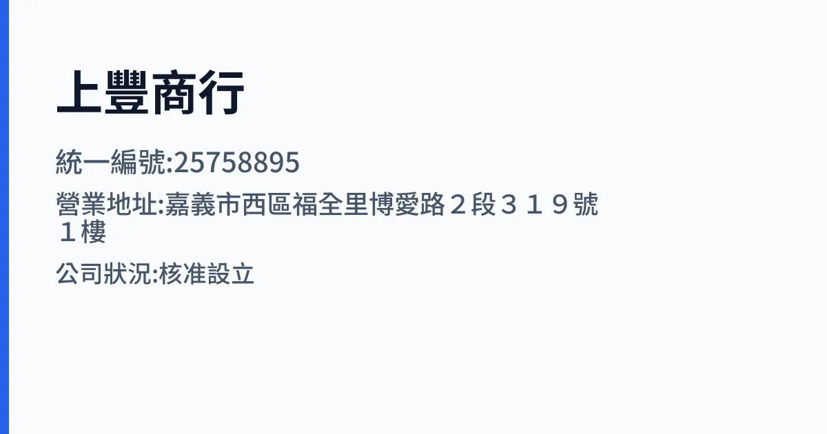 上豐商行 - 統編 25758895(嘉義市) 公司登記資料與營業項目詳細圖表