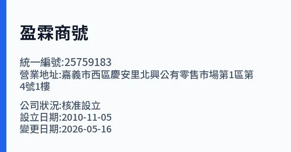 盈霖商號的照片-統編 25759183(嘉義市) 公司登記資料與營業項目詳細圖表
