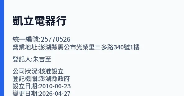 凱立電器行的照片-統編 25770526(澎湖縣) 公司登記資料與營業項目詳細圖表