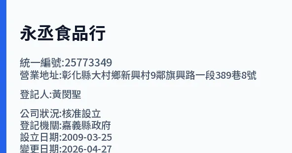 永丞食品行的照片-統編 25773349(彰化縣) 公司登記資料與營業項目詳細圖表