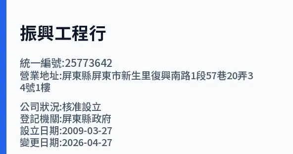 振興工程行的照片-統編 25773642(屏東縣) 公司登記資料與營業項目詳細圖表