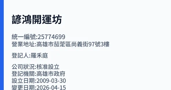 諺鴻開運坊的照片-統編 25774699(高雄市) 公司登記資料與營業項目詳細圖表