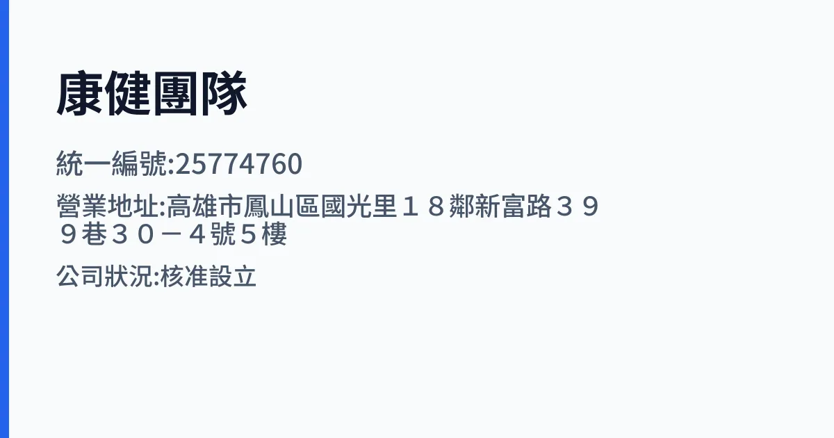 康健團隊 - 統編 25774760(高雄市) 公司登記資料與營業項目詳細圖表
