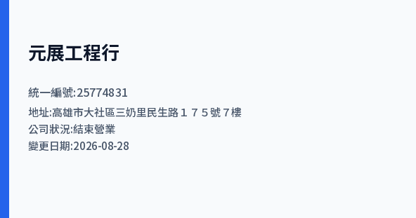 元展工程行的照片-統編 25774831(高雄市) 公司登記資料與營業項目詳細圖表