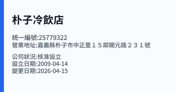 朴子冷飲店的照片-統編 25779322(嘉義縣) 公司登記資料與營業項目詳細圖表
