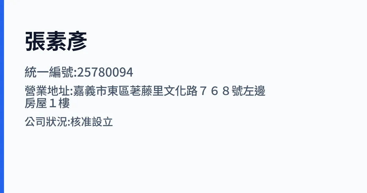 張素彥 - 統編 25780094(嘉義市) 公司登記資料與營業項目詳細圖表
