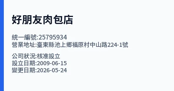 好朋友肉包店的照片-統編 25795934(臺東縣) 公司登記資料與營業項目詳細圖表