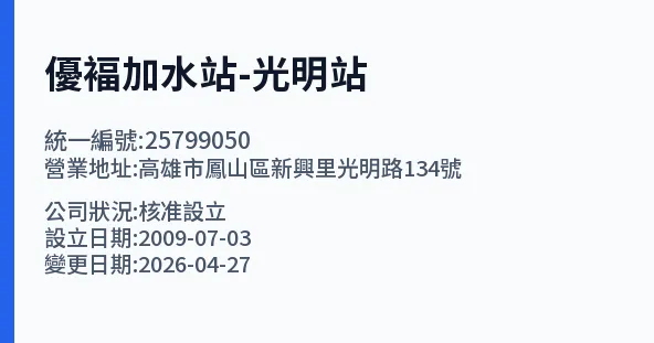 優褔加水站-光明站的照片-統編 25799050(高雄市) 公司登記資料與營業項目詳細圖表