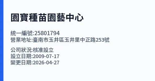 園寶種苗園藝中心的照片-統編 25801794(臺南市) 公司登記資料與營業項目詳細圖表