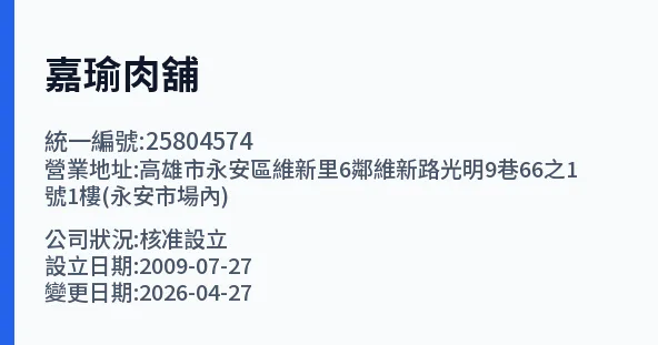 嘉瑜肉舖的照片-統編 25804574(高雄市) 公司登記資料與營業項目詳細圖表