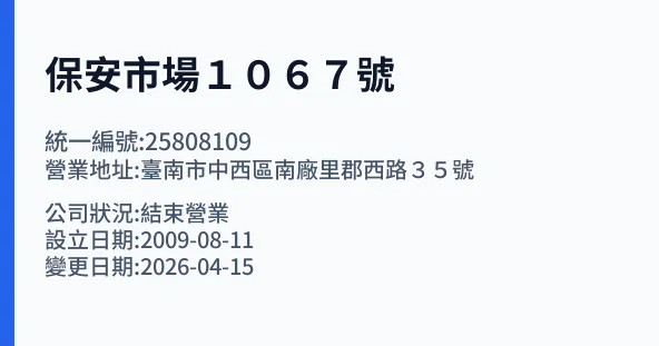 保安市場１０６７號的照片-統編 25808109(臺南市) 公司登記資料與營業項目詳細圖表