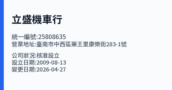 立盛機車行的照片-統編 25808635(臺南市) 公司登記資料與營業項目詳細圖表