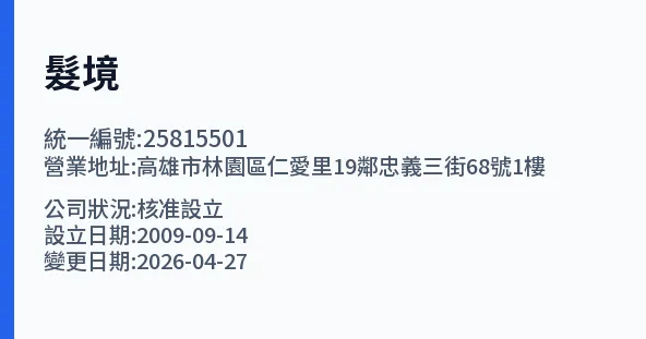 髮境的照片-統編 25815501(高雄市) 公司登記資料與營業項目詳細圖表
