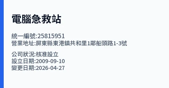電腦急救站的照片-統編 25815951(屏東縣) 公司登記資料與營業項目詳細圖表