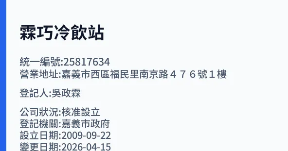 霖巧冷飲站的照片-統編 25817634(嘉義市) 公司登記資料與營業項目詳細圖表