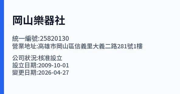岡山樂器社的照片-統編 25820130(高雄市) 公司登記資料與營業項目詳細圖表