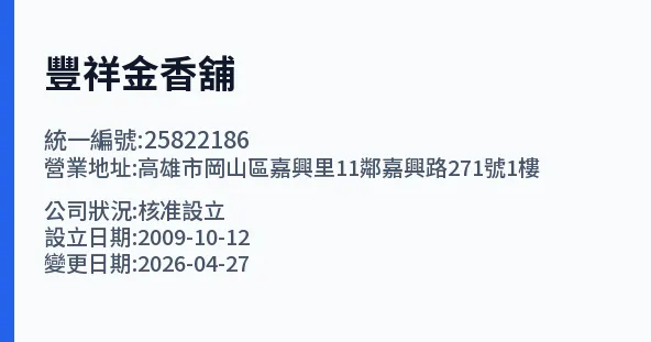 豐祥金香舖的照片-統編 25822186(高雄市) 公司登記資料與營業項目詳細圖表