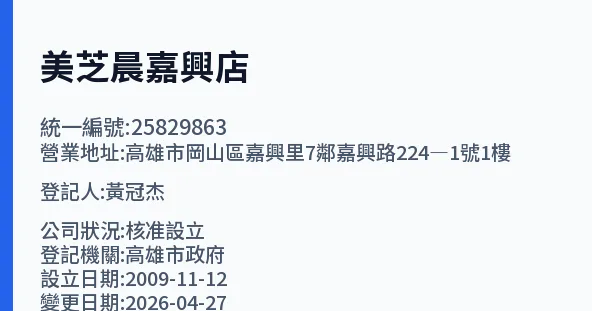美芝晨嘉興店的照片-統編 25829863(高雄市) 公司登記資料與營業項目詳細圖表