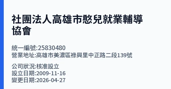 社團法人高雄市憨兒就業輔導協會的照片-統編 25830480(高雄市) 公司登記資料與營業項目詳細圖表