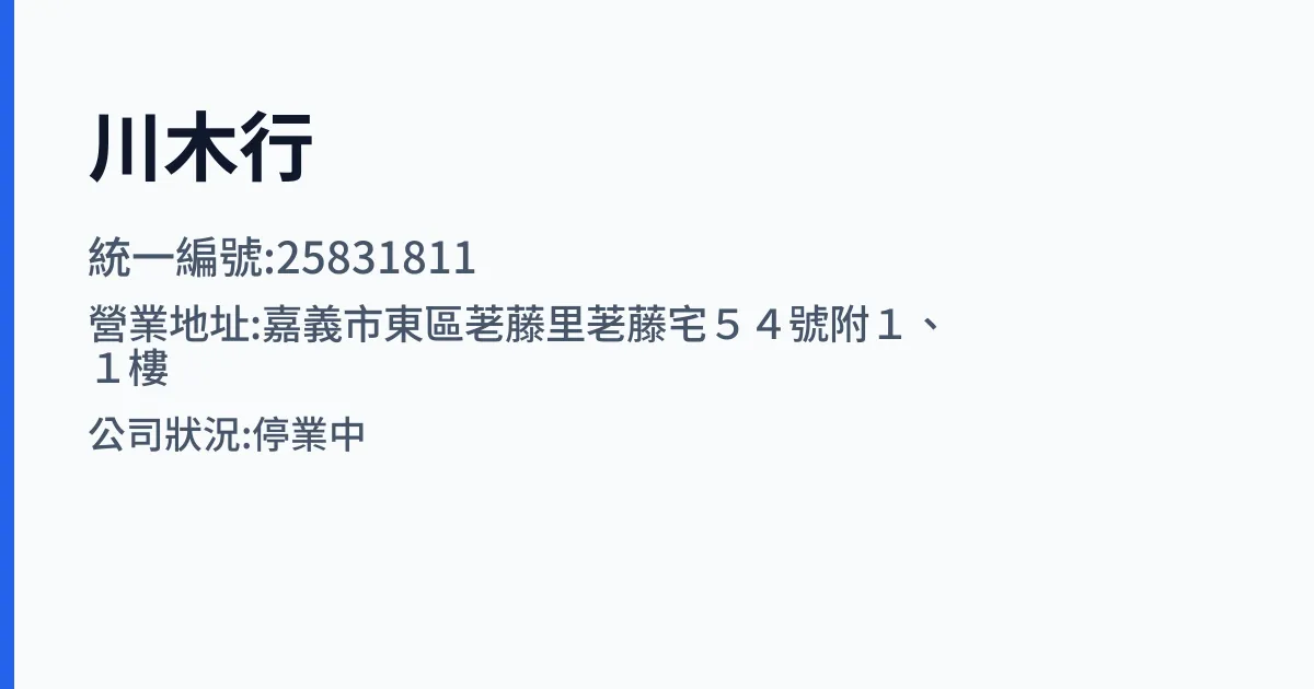 川木行 - 統編 25831811(嘉義市) 公司登記資料與營業項目詳細圖表