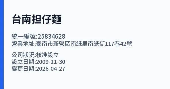 台南担仔麵的照片-統編 25834628(臺南市) 公司登記資料與營業項目詳細圖表