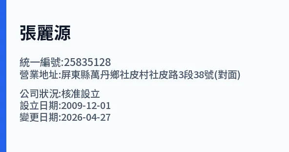張麗源的照片-統編 25835128(屏東縣) 公司登記資料與營業項目詳細圖表