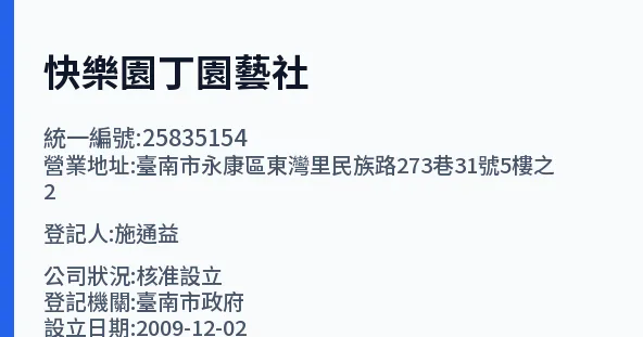快樂園丁園藝社的照片-統編 25835154(臺南市) 公司登記資料與營業項目詳細圖表