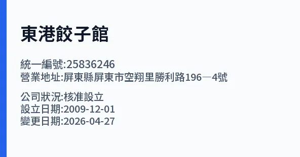 東港餃子館的照片-統編 25836246(屏東縣) 公司登記資料與營業項目詳細圖表