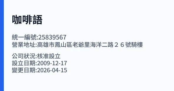 咖啡語的照片-統編 25839567(高雄市) 公司登記資料與營業項目詳細圖表