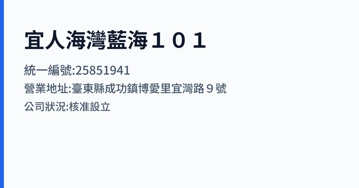 宜人海灣藍海１０１ - 統編 25851941（臺東縣） 公司登記資料與營業項目詳細圖表