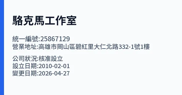 駱克馬工作室的照片-統編 25867129(高雄市) 公司登記資料與營業項目詳細圖表