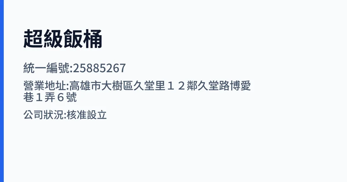超級飯桶 - 統編 25885267(高雄市) 公司登記資料與營業項目詳細圖表