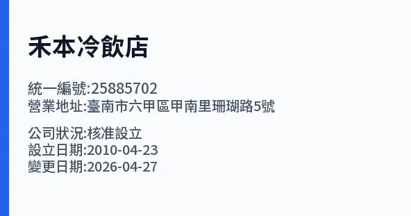 禾本冷飲店的照片-統編 25885702(臺南市) 公司登記資料與營業項目詳細圖表