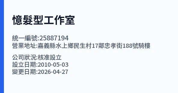 憶髮型工作室的照片-統編 25887194(嘉義縣) 公司登記資料與營業項目詳細圖表