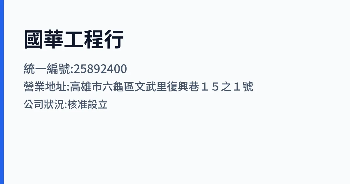 國華工程行 - 統編 25892400(高雄市) 公司登記資料與營業項目詳細圖表