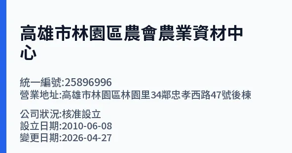 高雄市林園區農會農業資材中心的照片-統編 25896996(高雄市) 公司登記資料與營業項目詳細圖表