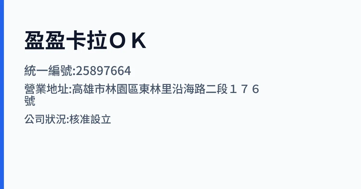 盈盈卡拉ＯＫ - 統編 25897664(高雄市) 公司登記資料與營業項目詳細圖表