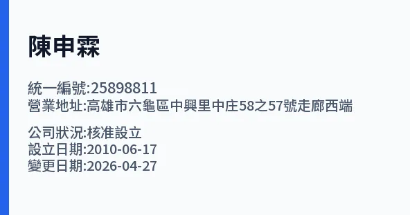 陳申霖的照片-統編 25898811(高雄市) 公司登記資料與營業項目詳細圖表