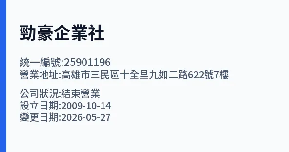 勁豪企業社的照片-統編 25901196(高雄市) 公司登記資料與營業項目詳細圖表