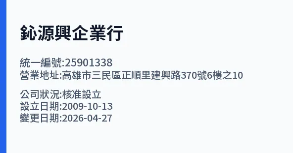 鈊源興企業行的照片-統編 25901338(高雄市) 公司登記資料與營業項目詳細圖表