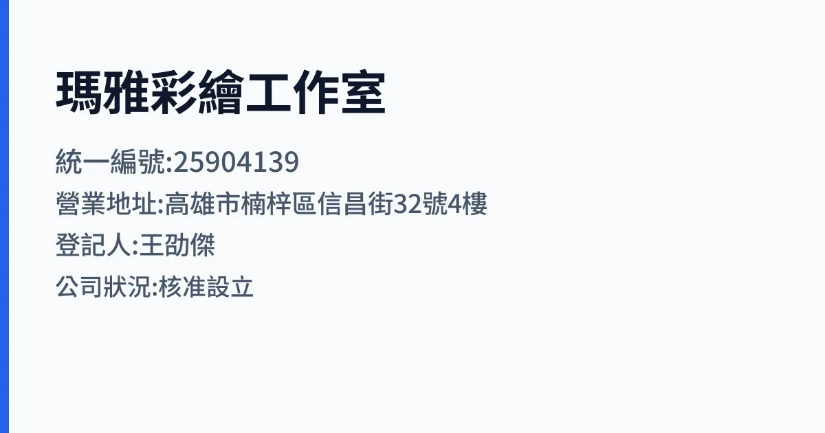 瑪雅彩繪工作室 - 統編 25904139(高雄市) 公司登記資料與營業項目詳細圖表