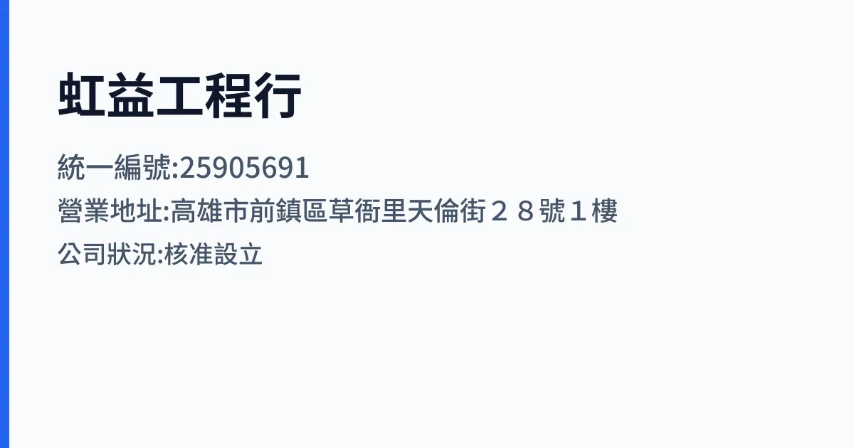虹益工程行 - 統編 25905691(高雄市) 公司登記資料與營業項目詳細圖表