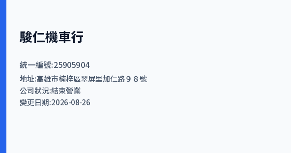 駿仁機車行的照片-統編 25905904(高雄市) 公司登記資料與營業項目詳細圖表